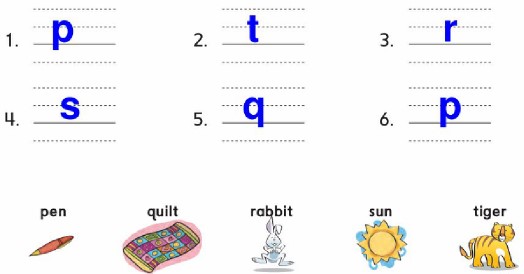 سبورة - (Worksheet 4: p q r s t (Phonics Practice