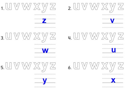 سبورة - Worksheet 5: u v w x y z