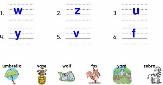 سبورة - Worksheet 5: u v w x y z
